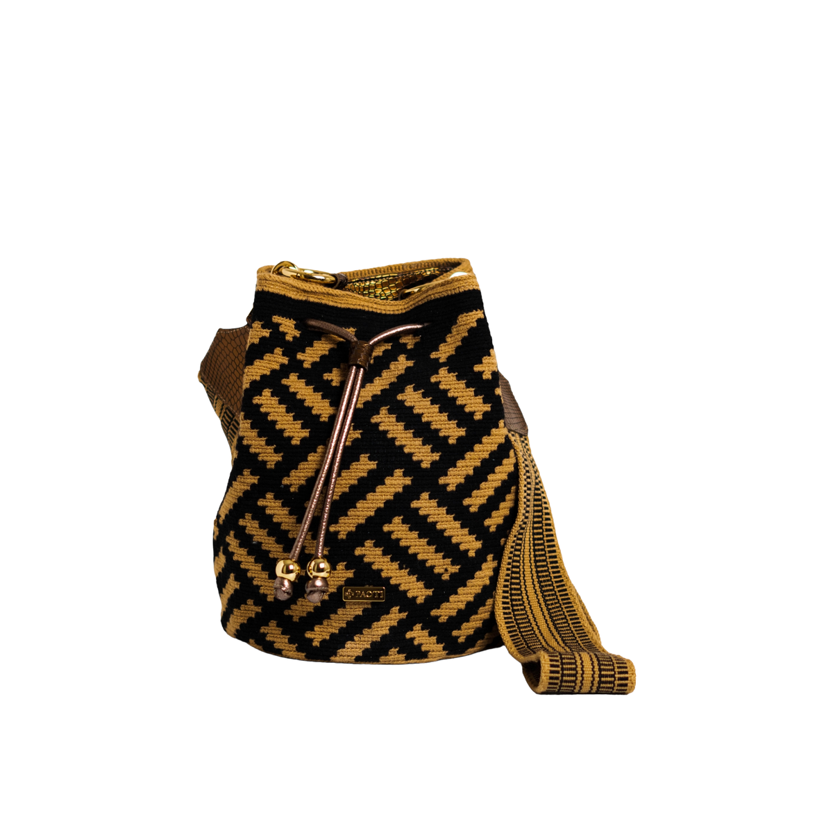 Ginnie - Handwoven Handbag - Honey, Black Pattern | Paoti